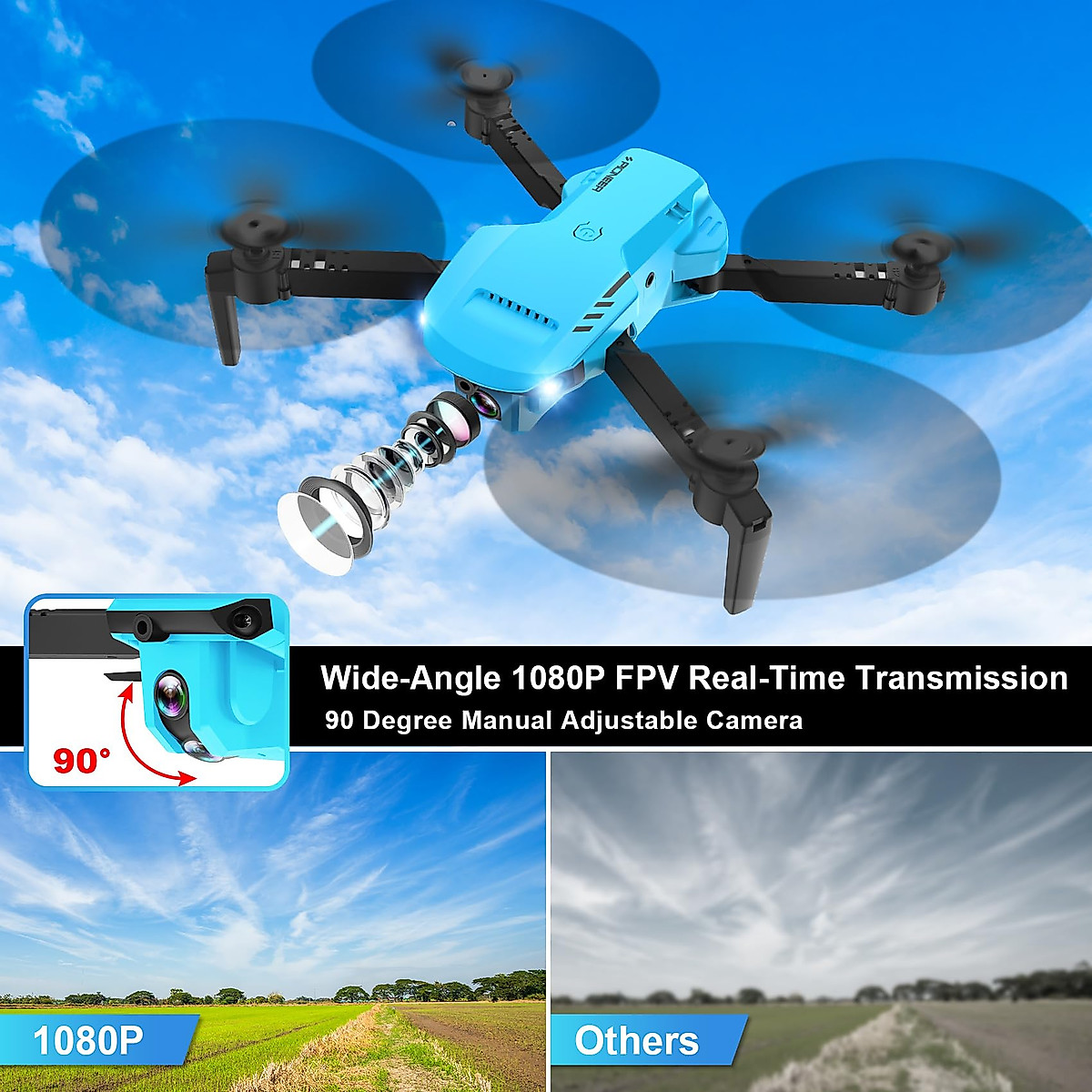 RADCLO Mini Drone with Camera - 1080P HD FPV Foldable Drone with Carrying Case, 2 Batteries,90° Adjustable Lens, One Key Take Off/Land, Altitude Hold, 360° Flip, Drones for Kids and Adults