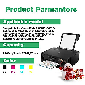 KSUMEI Refill Dye Ink Bottle GI20 GI-20 Replacement for Canon PIXMA G5020 G6020 G7020 Mega Tank Printers(BK,C,M,Y)