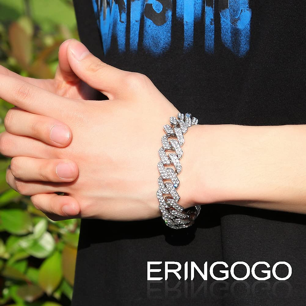 18mm Cuban Link Bracelet for Men Women, Bracelet Chain Curb Chain, Bling Rhinestone Bracelet Clasp Chain, Hip Hop Jewelry, Silver, 18x1.8cm (009316MNWRBR71MFV)