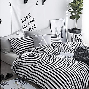 CLOTHKNOW Striped Queen Comforter Set 3Pcs Black White Bedding Comforter Sets Farmhouse Comforter Queen with 2 x Pillowcases