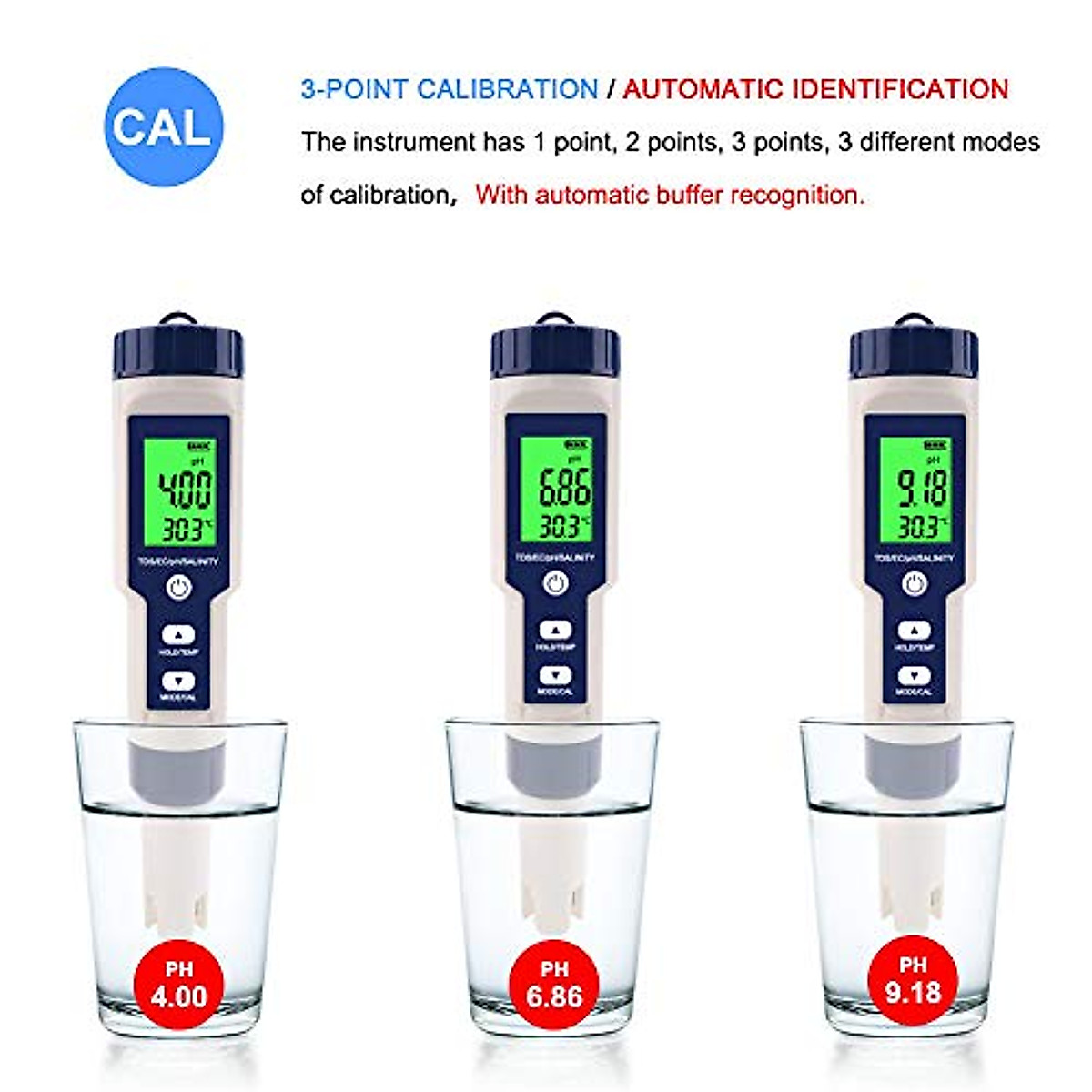 EC Tester, 5 in 1 PH Tester Small Portable for Drinking Water for Aquaculture for Laboratory
