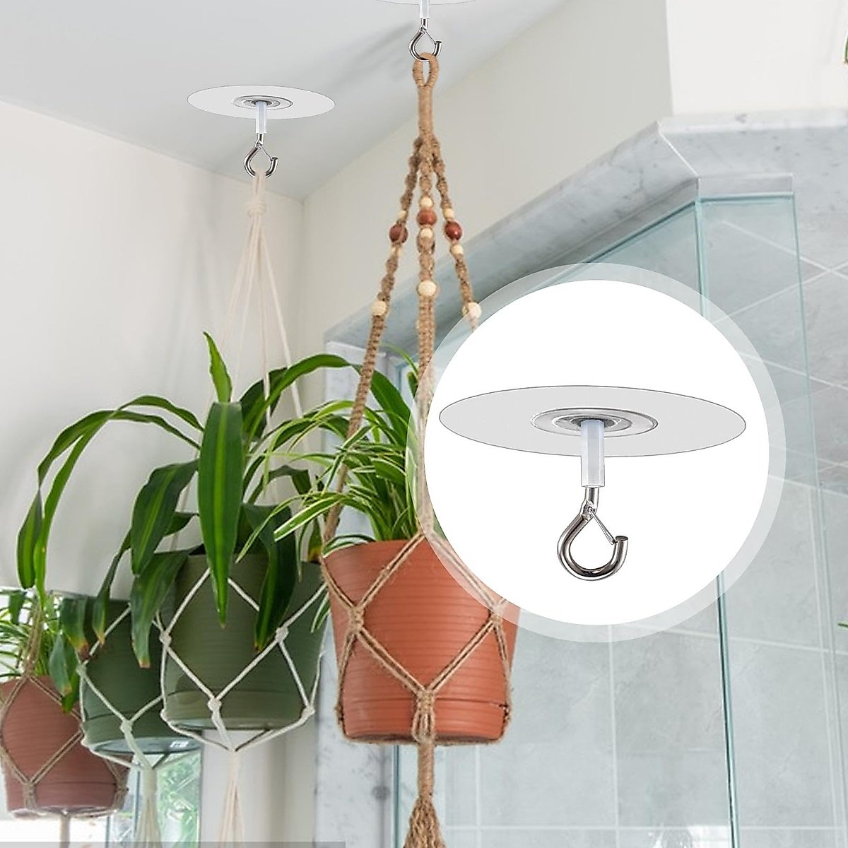 Adhesive Ceiling Hooks, Sticky Hooks for Hanging, Drill Free Hanging Ceiling Hook, Heavy Duty Ceiling Hooks for Hanging Plants, Drop Ceiling Hooks for Lantern, String Lights, Wind Chime