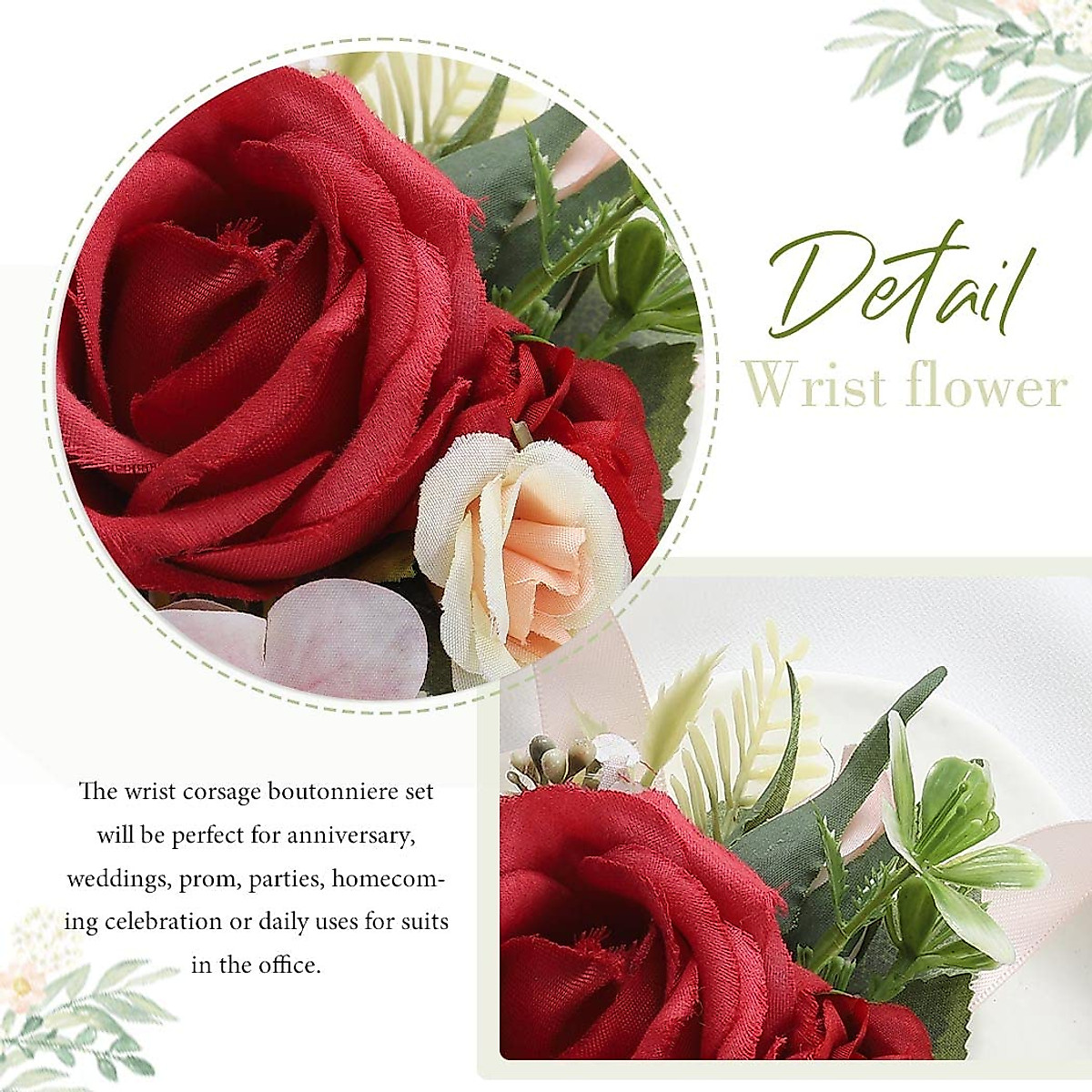 Latious Wedding Bride Wrist Corsage Red Artificial Wrist Flower Flowergirl Hand Flowers Bridal Prom Party Accessories for Women and Girls (A-Red)