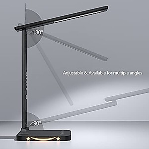BMQJCBO Black LED Desk Lamp for Home Office with 10W Charger & USB Port ,LCD Display with Calendar Date Temperature Zoning Display, Extra Night Light Function