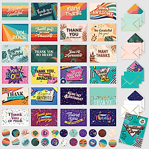 Decorably Assorted Cards with Envelopes & Stickers - 24 Assorted Thank You Cards Pack with Envelopes & Stickers, Blank Inside 6x4in Thank You Cards Variety Thank You Cards with Envelopes Assorted