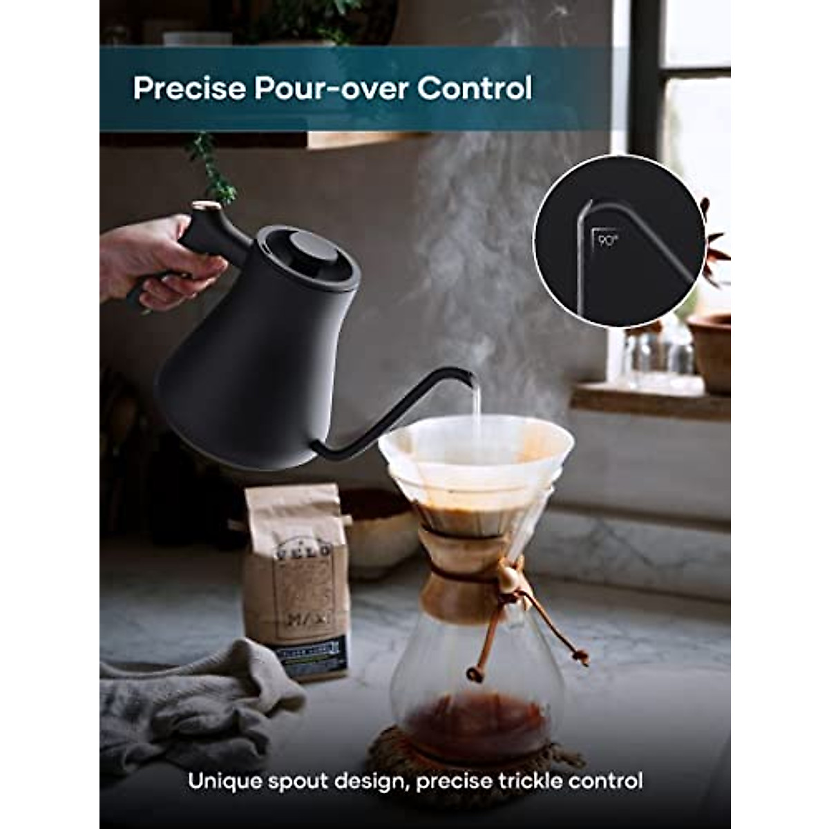 Electric Kettle, INTASTING Professional Electric Gooseneck Kettle, LED Digital Display, Precise 1℉ Temperature Control, 0.65mm Ultra-Slim Spout, 0.8 L, Auto Keep Warm, Mute, Pour Over Stopwatch