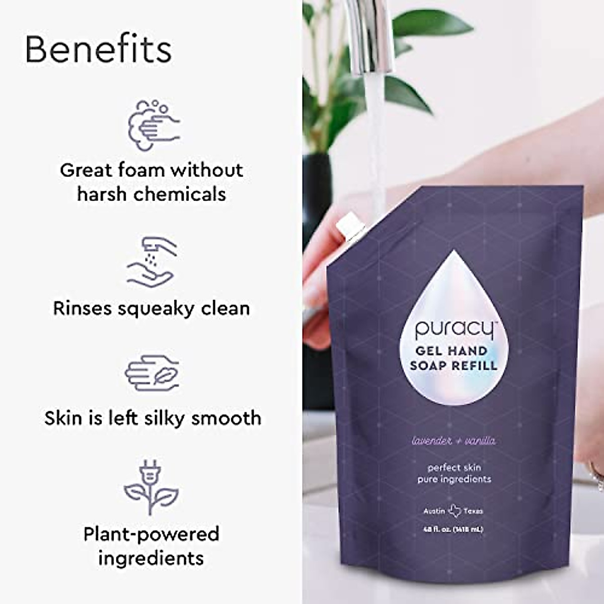 Puracy Organic Hand Soap, For the Professional Hand Washers We’ve All Become, Moisturizing Natural Gel Hand Wash Soap, Liquid Hand Soap Refills for Soft Skin (Refill Lavender & Vanilla, 48 Ounce)