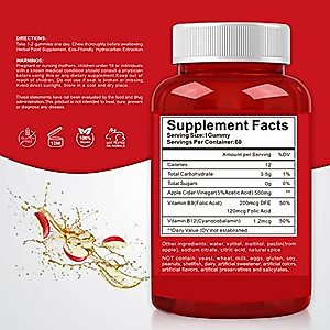 ProTKFU Apple Cider Vinegar Gummies, 120 Count Max Strength 1000mg ACV Gummies with Vitamin B12 & B6 Gummies, for Metabolism, Digestion, Detox, Gut & Immune Health, Vegan & Non-GMO, Gelatin-Free
