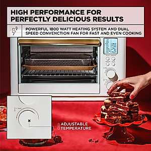 CRUX 6 Slice Digital Toaster Oven with Air Fry, TurboCrisp Technology with 11 Cooking Options, Adjustable Temperature and Removable, PFOA Free, Dishwasher-Safe Accessories, 1800W, White