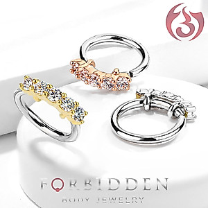 Forbidden Body Jewelry 20g Surgical Steel CZ Lined Bendable Cartilage & Nose Hoop, Silver Tone