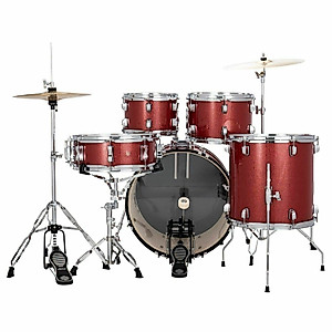 Ludwig Accent Drive 5-Pc Drum Set, Red Sparkle - Includes: Hardware, Throne, Pedal, Cymbals, Sticks & Drumheads