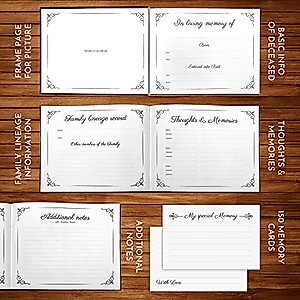 Funeral Guest Book with Custom Black and Real Silver Design, Guest Book for Funeral with 150 Memory Cards and Metal Signature Pen, Funeral Guest Book for Memorial Service with a Memory Table Sign