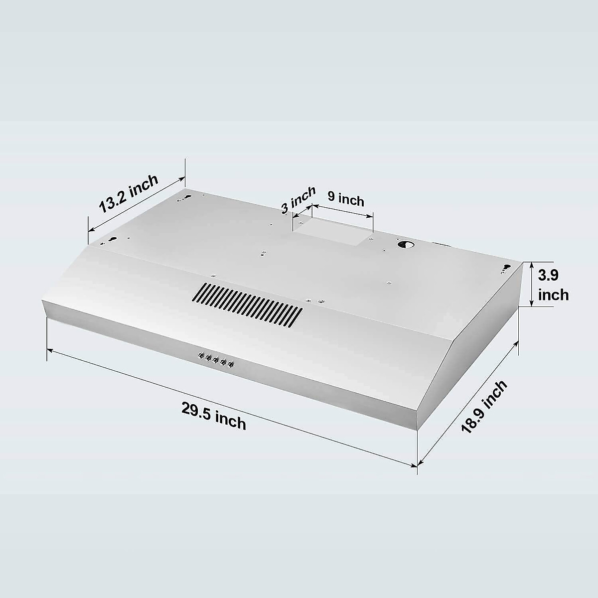 SNDOAS Under Cabinet Range Hood 30 inch,Kitchen Hood with LED Light,Push Button Controls,3 Speeds,Stainless Steel Range Hood,Ducted/Ductless Convertible Kitchen Over Stove Vent,Charcoal Filter