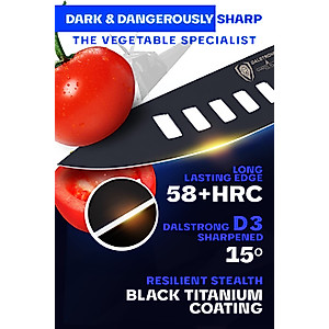 Dalstrong Vegetable Chef Knife - 7 inch - Shadow Black Series - Black Titanium Nitride Coated - Razor Sharp - High Carbon 7CR17MOV-X Steel - Sheath - NSF Certified