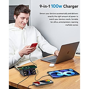 LMAIVE USB Charging Station, 100W Charging Station, 8-Ports Charging Station for Multiple Devices, Multi USB Charger Station, USB C Charging Station Compatible with iPhone, iPad, Samsung, Huawei