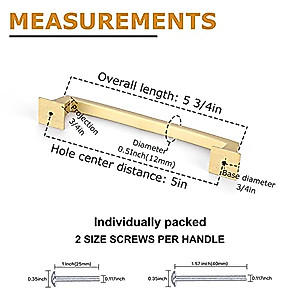 Haidms 10 Pack Brushed Gold Cabinet Pulls Gold Cabinet Handles, 5 inch Hole Centers Matte Gold Kitchen Cabinet Handles Vintage, Square Dresser Handles Solid Drawer Handles for Kitchen