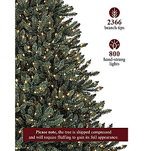 Balsam Hill 7ft Premium Pre-lit Artificial Christmas Tree 'Traditional' Classic Blue Spruce with Clear LED Lights, Storage Bag, and Includes Fluffing Gloves, and Extra Bulbs