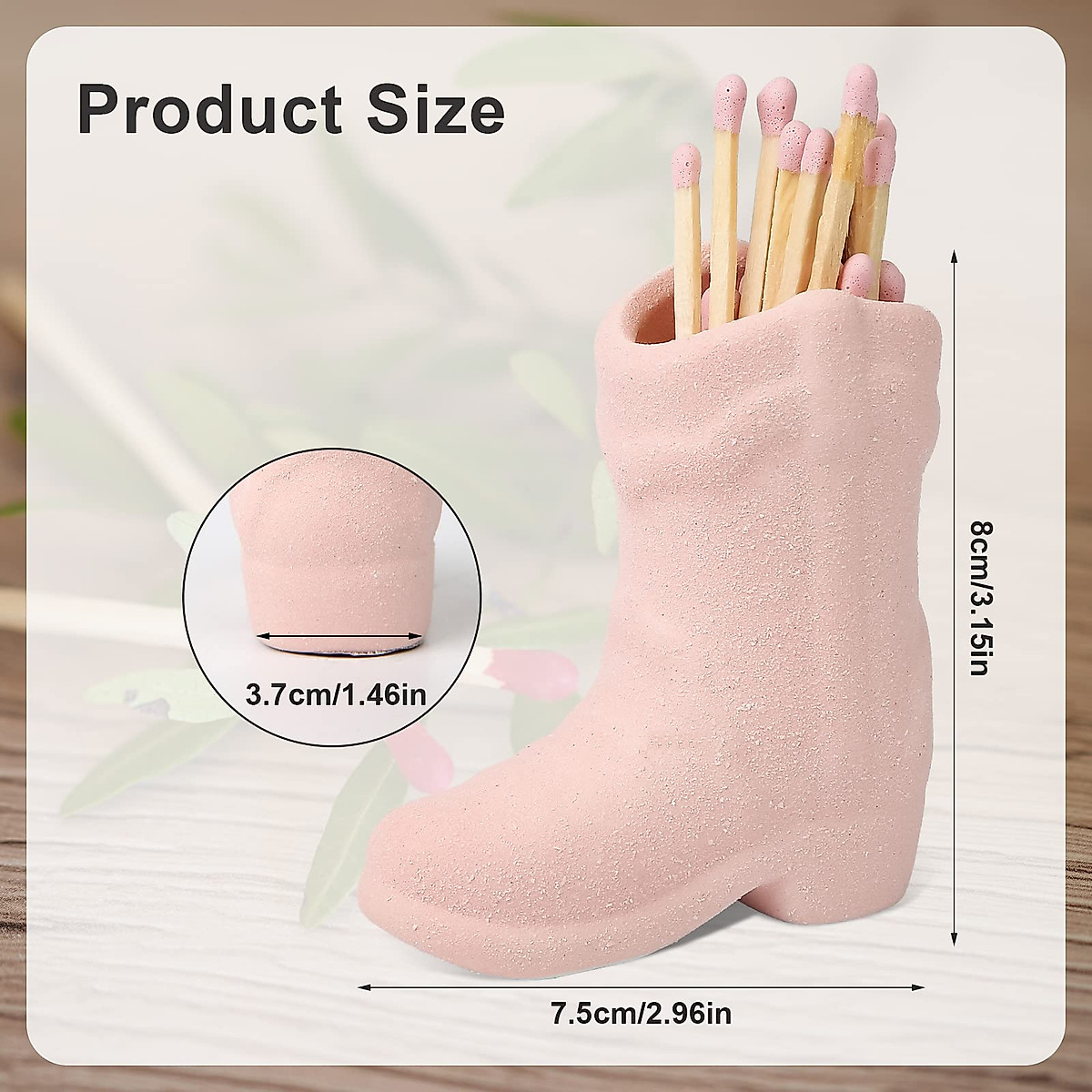 Cowboy Boot Match Holder, Ceramic Boot Match Holder with Striker Cute Indoor Decorative Accessory for Bathroom Bedroom Kitchen (Pink)