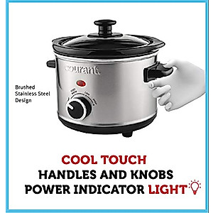 Courant Mini Slow Cooker Crock, with Easy Options 1.6 Quart Dishwasher Safe Pot, Stainless Steel