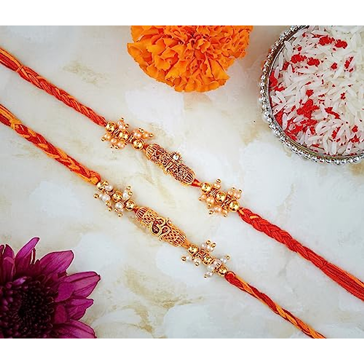 Eximious India Set of 2 Rakhi For Brother With Card Om and Ganesha Pearl Pendant For Raksha Bandhan Designer Rakhi Thread for Bhaiya