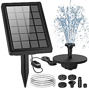 AISITIN 5W Solar Fountain Pump DIY Kit, Bird Bath Solar Water Fountain with 4 Nozzles for Garden/Outdoor, with 3.2ft Water Pipe and Stake, Solar Powered Fountain for Garden, Ponds, Pool, Outdoor