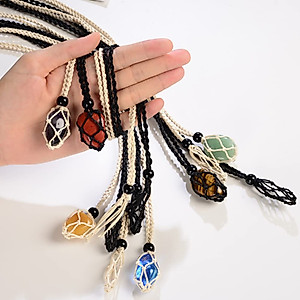 VNVETYTO 18 PCS Crystal Cage Necklace Holder Cord Empty Stone Holder Replacement Hand-Woven Cord with Adjustable Length (9 Black + 9 Beige)