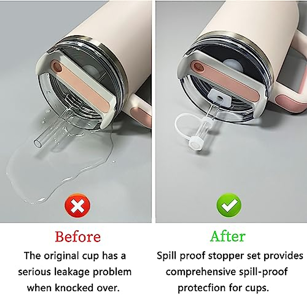 12pcs Silicone Spill Proof Stopper Set, Compatible with Stanley Quencher H2.0 Flowstate Tumbler 40oz 30oz, Stanley Cup Accessories, with Fix Leak Stopper, Lid Spill Plug and Straw Cover Cap