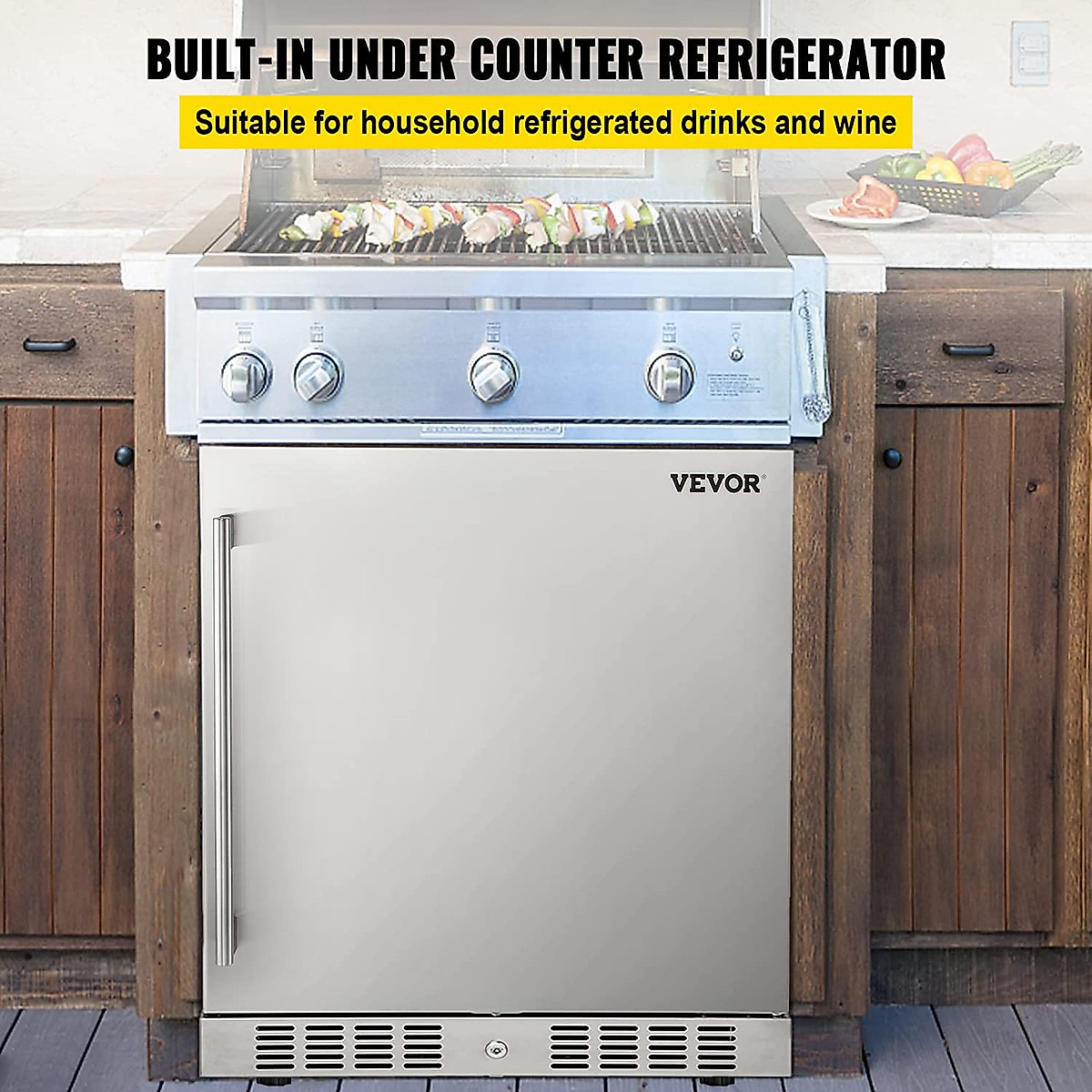 VEVOR Built-in Beverage Cooler, 5.3 cu.ft. Stainless Steel Beverage Refrigerator w/Embraco Compressor (Silver)