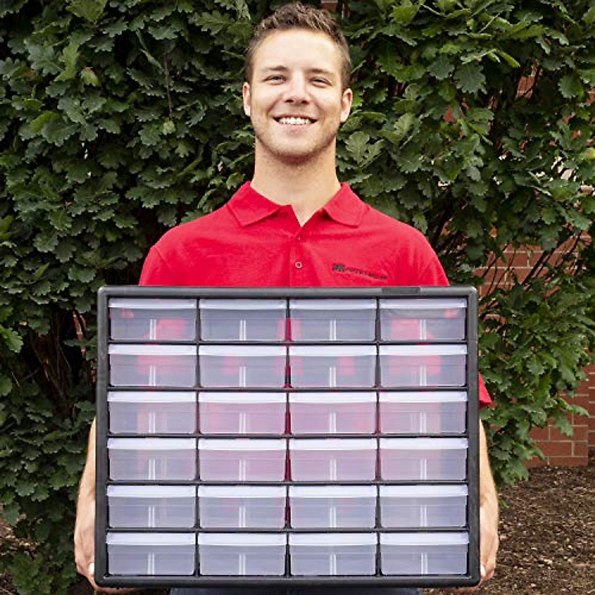 Akro-Mils 24 Drawer 10724, Plastic Parts Storage Hardware and Craft Cabinet, Black & 40717 Length Dividers for Plastic Storage Hardware and Craft Cabinet Large Drawers, (6-Pack), Clear, Black