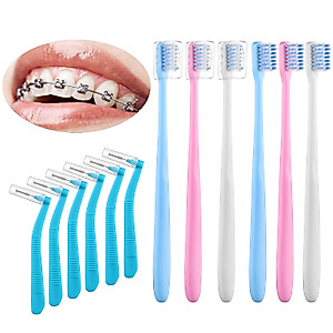 Fremouth V-Shaped Orthodontic Toothbrush for Braces, Soft Bristles, 6 Count, with Interdental Brushes