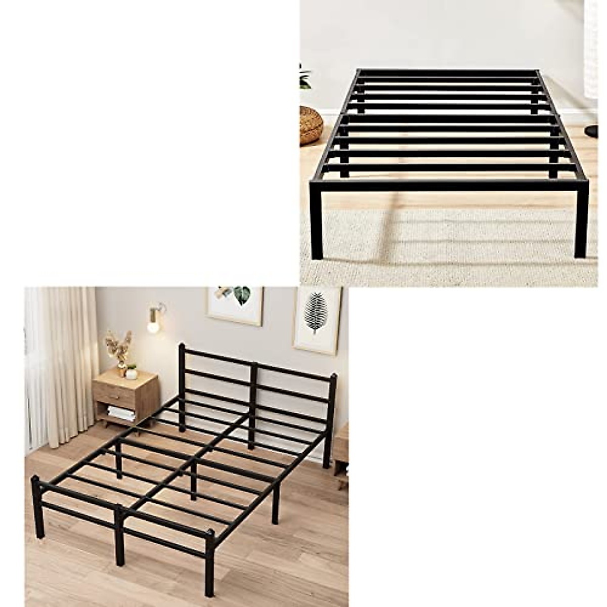 GreenForest Twin Bed Frame Tool-Free Quick Assembly Metal Platform and Full Size Bed Frame with Headboard