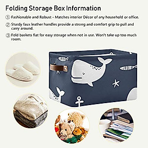 Sea Nautical Anchor Whale Storage Basket Collapsible Cloth Storage Cube Basket Bins Organizer with Handles Rectangular Large Toys Shelf Closet for Nursery Bedroom Home Office
