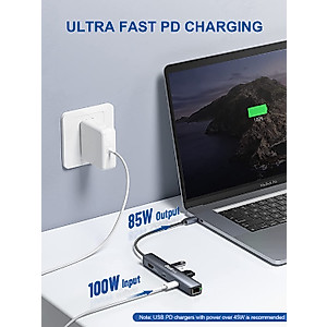 USB C Hub Ethernet,6 in 1 Laptop Docking Station, Dockteck USB C Multiport Adapter with 4K@60Hz HDMI, 100W PD,USB-C Data Port, 1Gbps LAN, 2 USB 3.0 for MacBook Pro/Air, Surface Pro, XPS and More