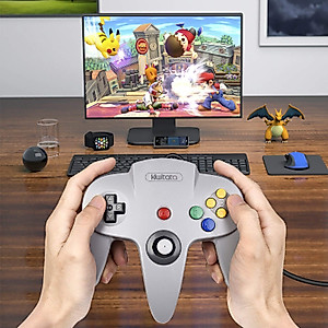 KIWITATA 2 Pack Classic N64 USB Controller, Retro N64 USB Wired Game Pad Joystick Controller for Windows PC/Mac Laptop Computer RetroPie Gray