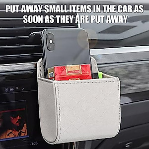 Fogfar 1 PC Car Air Vent Storage Bag, Car Leather Multi-functional Box, Used for Mobile Phones, Key Racks, Sunglasses Storage Boxes, Suitable for Most Cars (Beige)