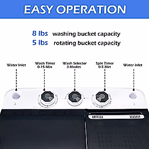 Portable Washing Machine Compact Washer and Dryer 13lbs Twin Tub Washing Machine and Dryer (Black)