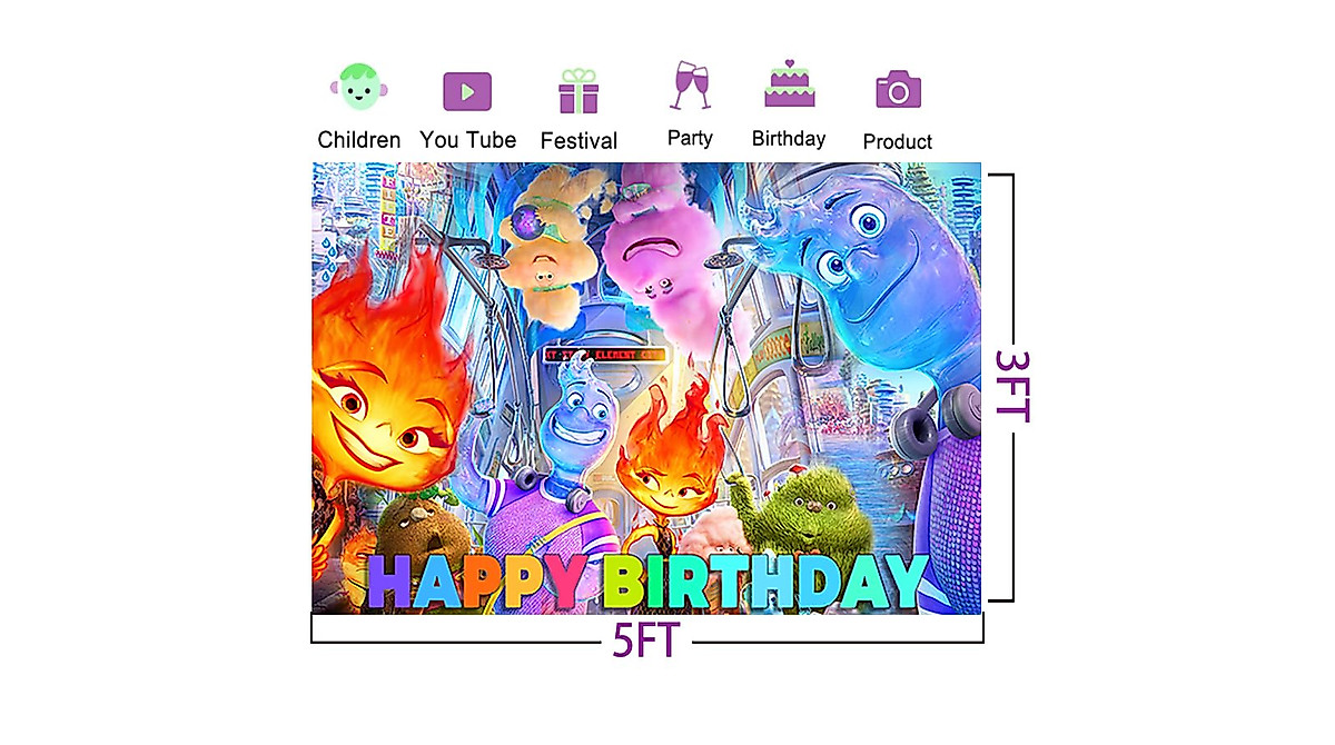 Elemental Backdrop for Birthday Parties - 5x3ft Banner
