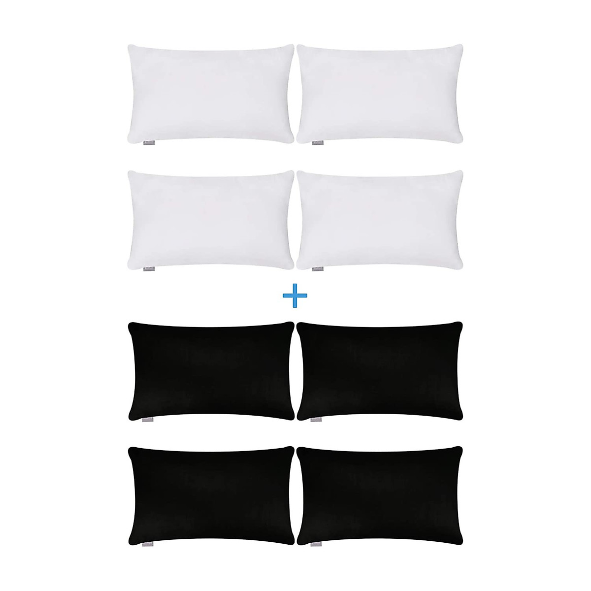 8-Pack 100% Cotton Comfortable Solid DIY Decorative Throw Pillow Case for Christmas Halloween Couch Sofa (4-Pack White and 4-Pack Black)