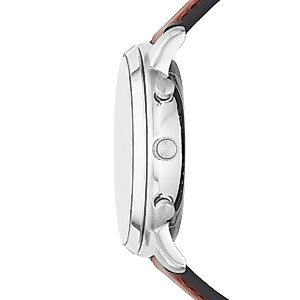 Fossil Men's 45mm Neutra Stainless Steel and Leather Hybrid HR Smart Watch, Color: Silver, Luggage Brown (Model: FTW7026)