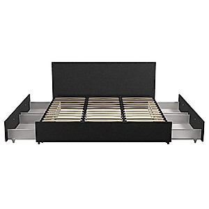 Novogratz Kelly Bed with Storage, King, Dark Gray Linen