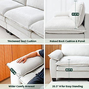 mestyl Comfy Sectional Couch with Ottoman, L Shaped 3 Deep Seat Fluffy Cloud Sofa, 120" Modern Modular Soft Couches Set for Living Room, Chenille, Beige White, MT001