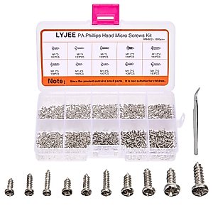 1000Pcs mini screw kit M1 M1.2 M1.4 M1.7 Phillips pan Head Micro Screws Self-Tapping Electronic small metric screw PA Nickel-Plated