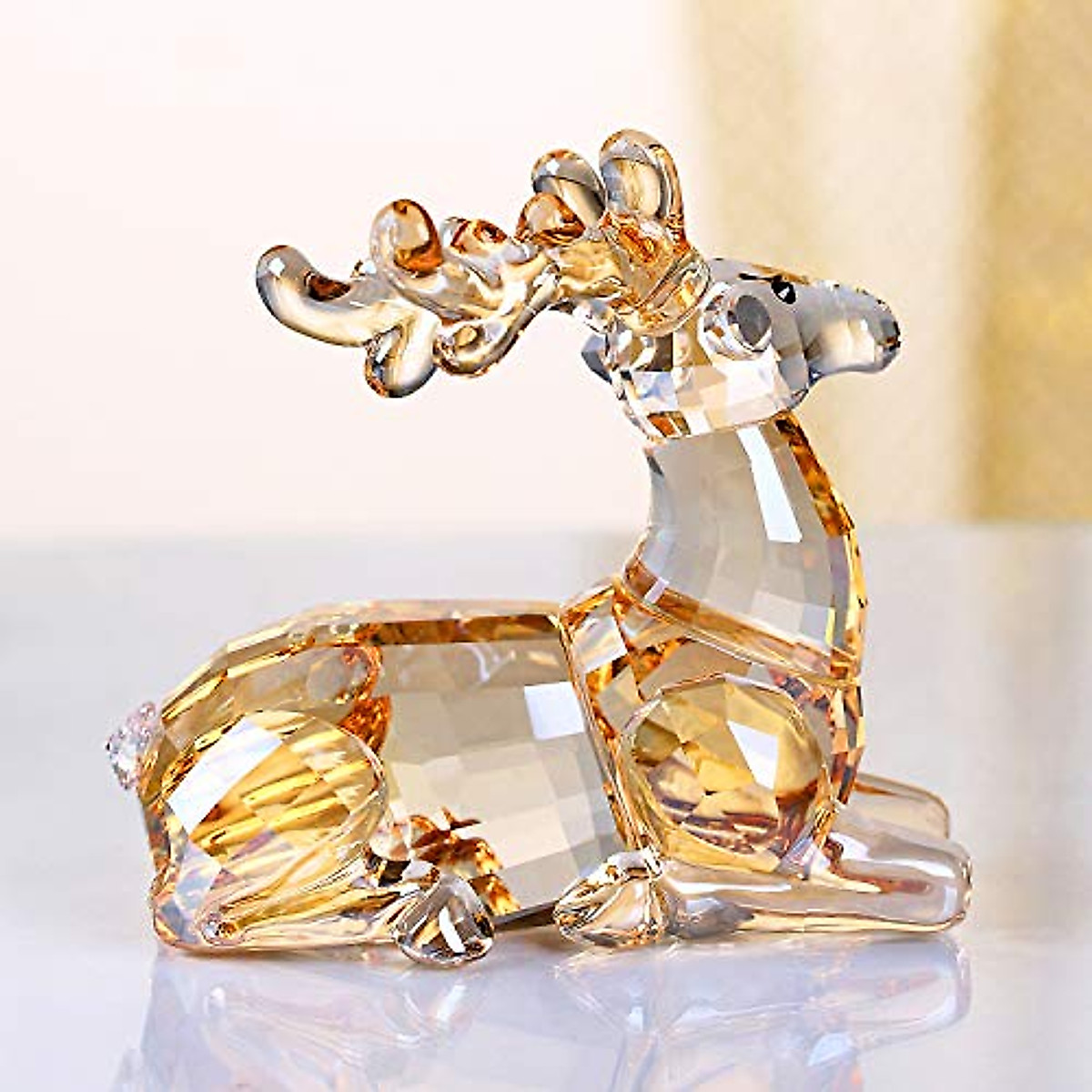 DOJOZ Crystal Deer Animals Lovely Elegant Craft Decorations for Home Ornaments Christmas Collectible Birthday Gifts Reindeer Figurines (Gold)