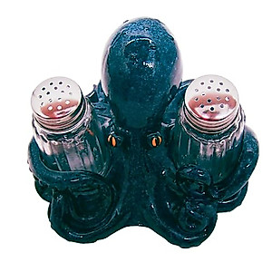 Octopus Salt and Pepper Set Holder, Nautical Décor, Shakers Included, 5.75 Inches