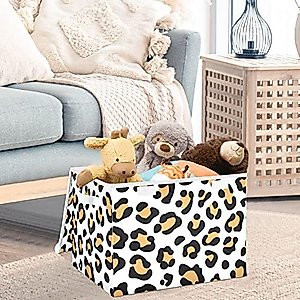 CaTaKu Leopard Spots Brown Storage Bins with Lids and Handles, Fabric Large Storage Container Cube Basket with Lid Decorative Storage Boxes for Organizing Clothes