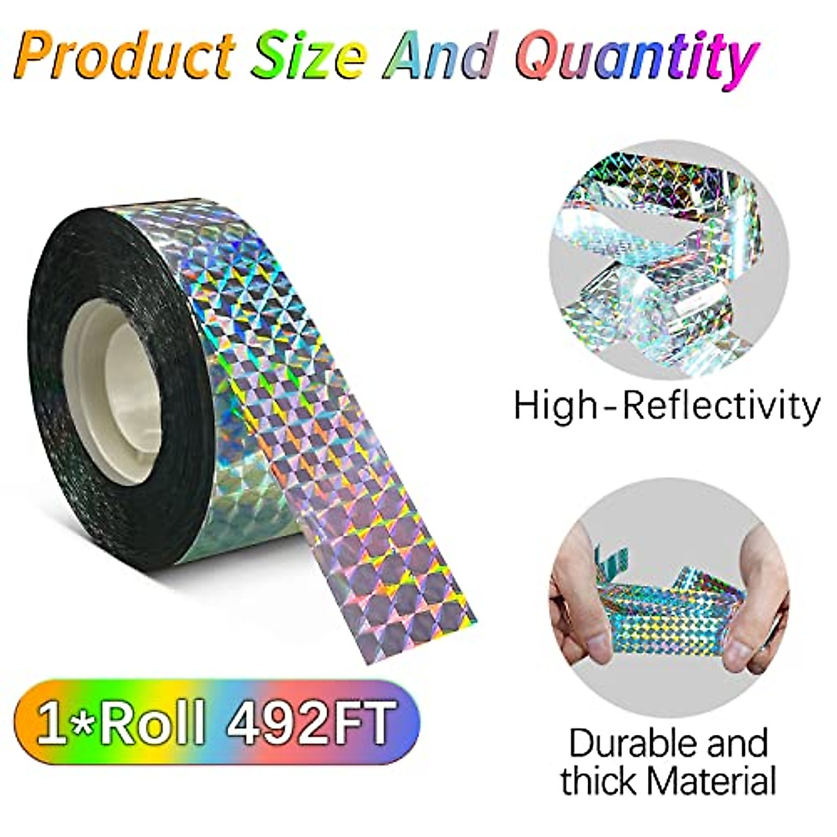 Benasan [492FT] Effective Birds Scare Ribbon, Reflective Flash Reflectors to Keep Pigeons, Hawks, Woodpeckers, Geeses Away from Trees Plants Crops