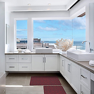 Shape28 Floor Mat Ultra-Thin Kitchen Bathroom Rug with Non Slip Rubber Backing 35”x23” Red Design 1S