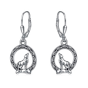 YFN Viking Wolf Dangle Drop Earrings Sterling Silver Norse Celtic Wolf Moon Earrings for Women (Wolf Earrings)