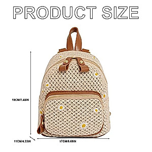 OWGSEE Summer Trendy Handmade Woven Crochet Straw Backpack Boho Backpack Purse for Women Vacation (Beige)