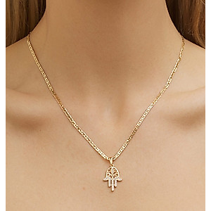 Barzel Hamsa Necklace for Women & Men 18K Gold Plated Flat Mariner/Marina 060 3MM Chain Necklace With Cubic Zirconia Hamsa Hand Pendant (Hamsa, 18)